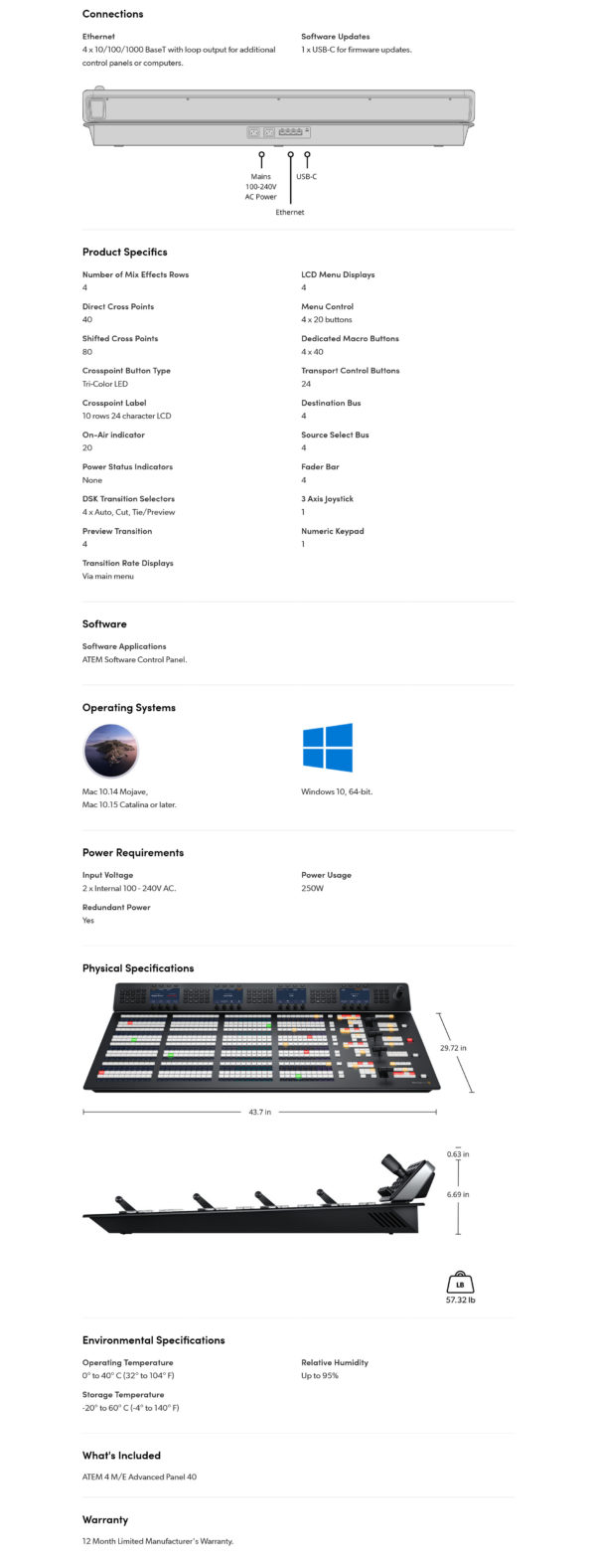 Blackmagic ATEM 4 M/E Advanced Panel 40 | Store CYN